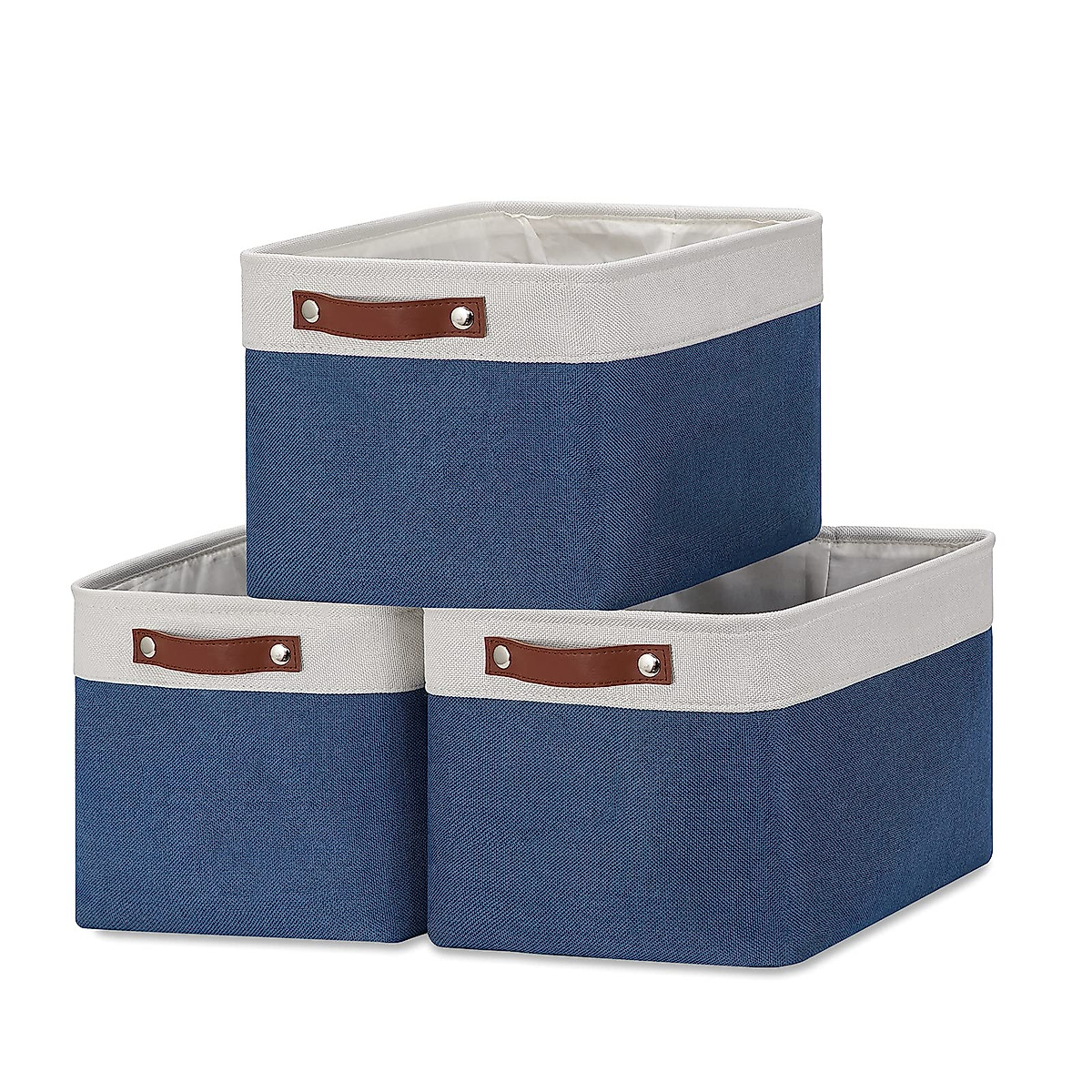 DULLEMELO Collapsible Bundle Baskets 3 Medium Baskets 15"x11"x9.5" + 2 Large Baskets 16"x12"x12"（White&Blue)