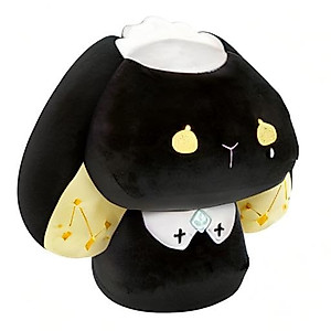 Mewaii 8 Inch Mushroom Plush, Cute Black Bunny Plush Pillow Soft Plushies Squishy Throw Pillow, Rabbit Stuffed Animals Kawaii Plush Toys Decoration Gift for Girls Boys