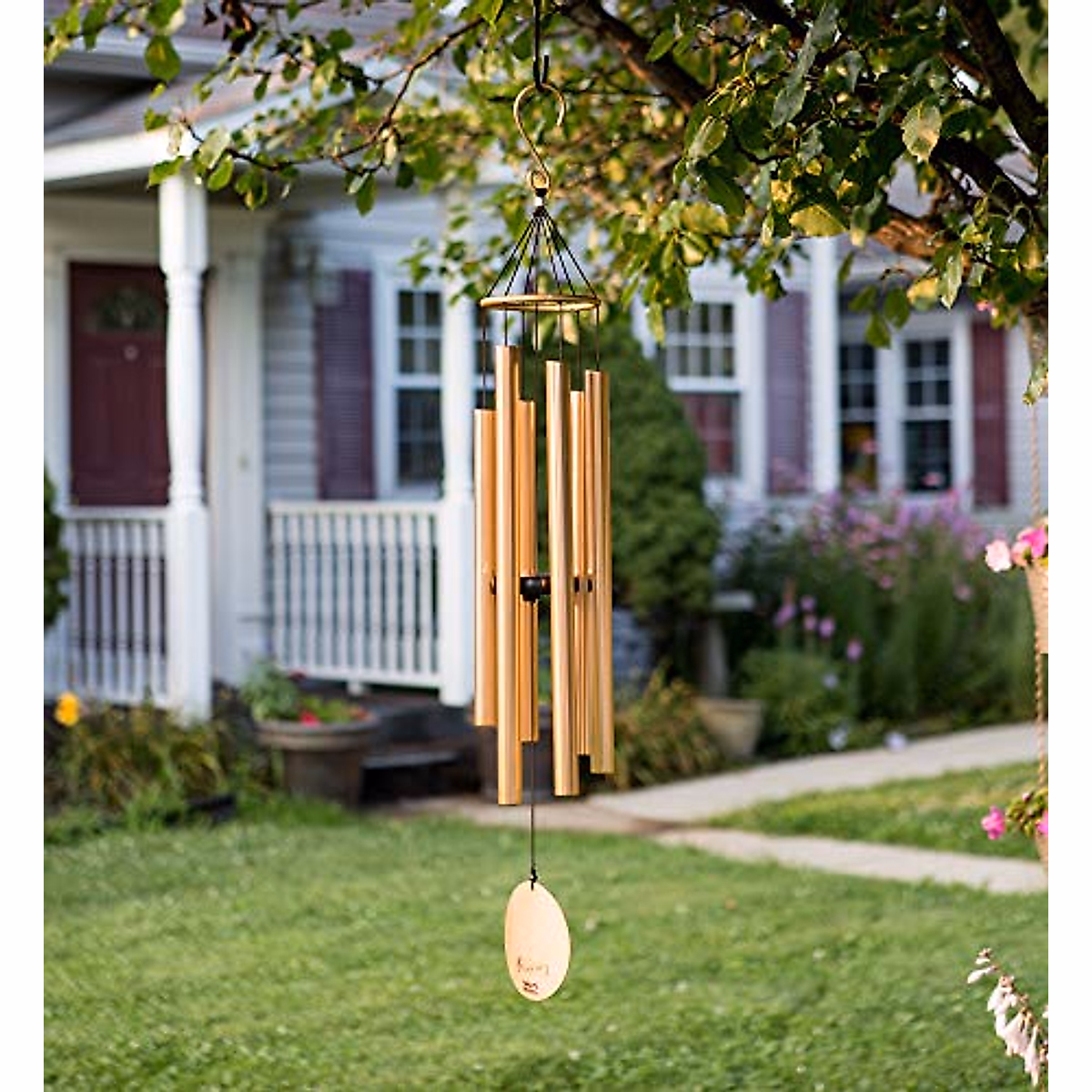 Nature’s Melody Aureole Tunes Wind Chimes – Outdoor Windchime with 6 Tubes Tuned to B Pentatonic Scale, 100% Rustproof Aluminum, Powder Finish & S Hook Hanger for Sympathy, Memorial Gift or Zen Garden