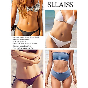 Sllaiss Belly Button Rings For Women 925 Sterling Silver 14G Bar 8mm CZ Round Ball Navel Barbell Stud Body Piercing Jewelry