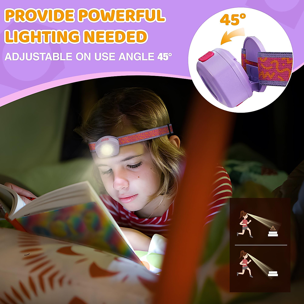 EverBrite LED Headlamp Rechargeable Kids Headlamp with RGB Mode and Adjustable Headband, 3 Modes Multicolor Headlamps for Kids, Bright Kids Head Lamp for Camping, Reading, Exploring, Parties