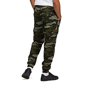 Mens Stretch Twill Comfort Fit Elastic Waist Cargo Jogger Pants Combat Camo Medium
