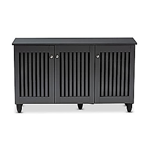 Baxton Studio Fernanda Modern and Contemporary Dark Gray 3-Door Wooden Entryway Shoe Storage Wide Cabinet