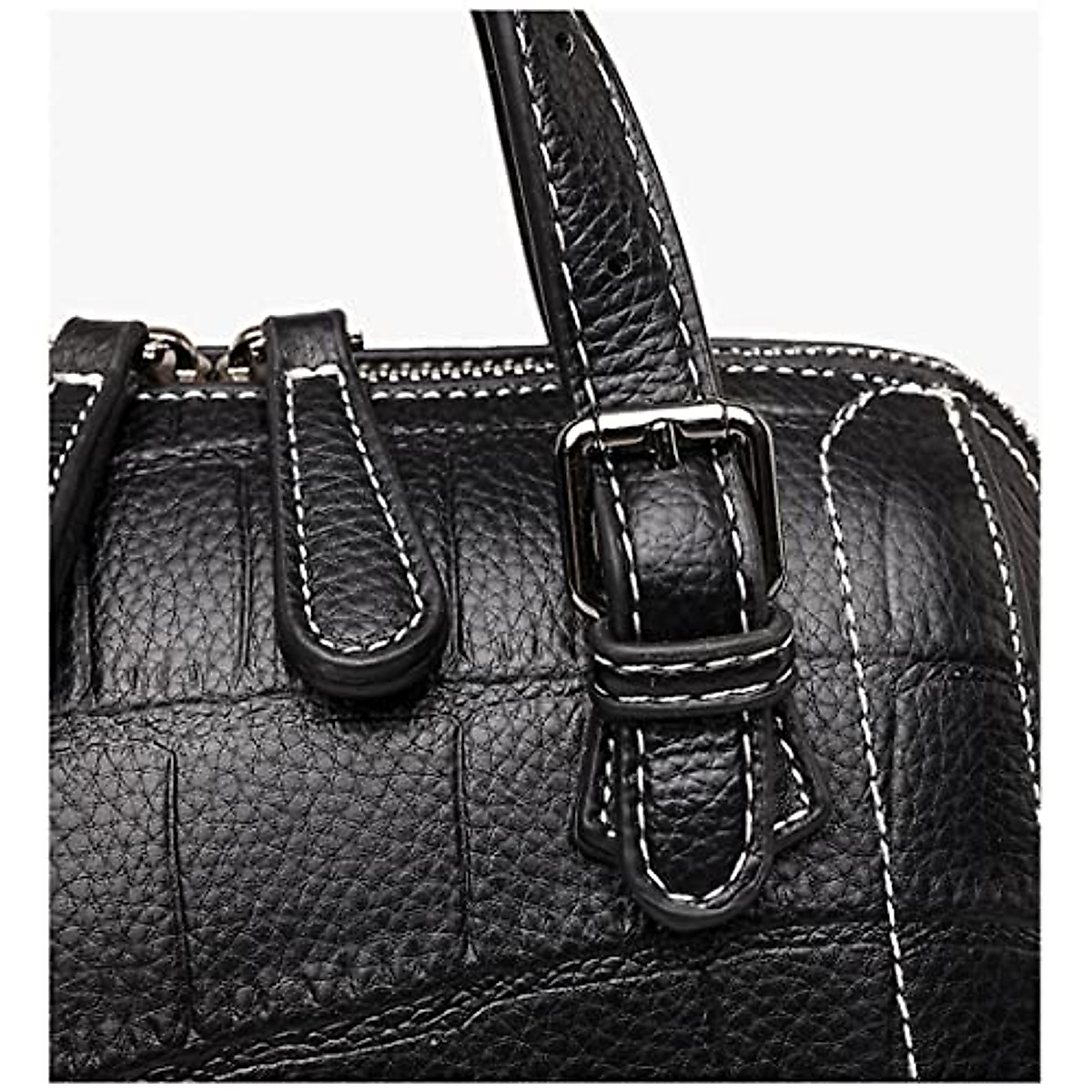 Cow Leather Satchel Handbag for Women Top Handle Crossbody Bag Small Barrel Purses Ladies Tote Shoulder Bag (Black)