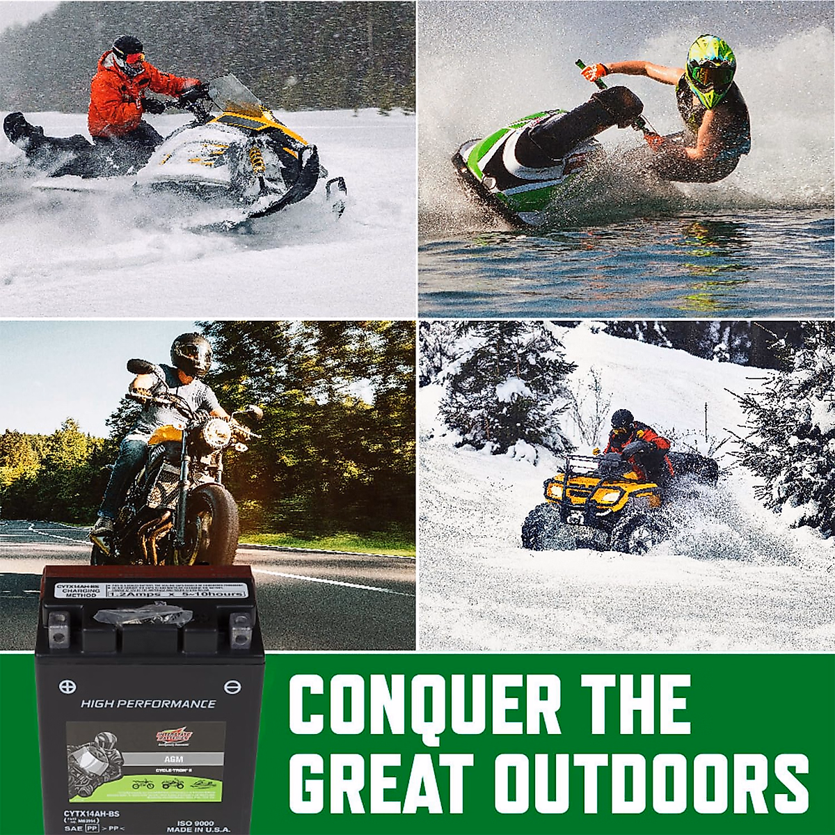 Interstate Batteries YTX14AH-BS 12V 12Ah Powersports Battery 210CCA High-Performance AGM Rechargeable Replacement for Kawasaki, Polaris, Yamaha ATVs, UTVs, Snowmobiles, Motorcycles (CYTX14AH-BS)