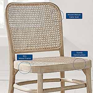 Modway Winona Elm Wood Dining Side Chair with Cane Rattan Seat in Gray