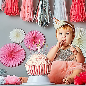 Pink Birthday Candle Girl, Number Birthday Cake Topper with 10 Pieces Rose Gold Birthday Candles Long Thin Cupcake Candles in Holders for Cake Topper Birthday Baking Decor Supplies (Number 1 Style)