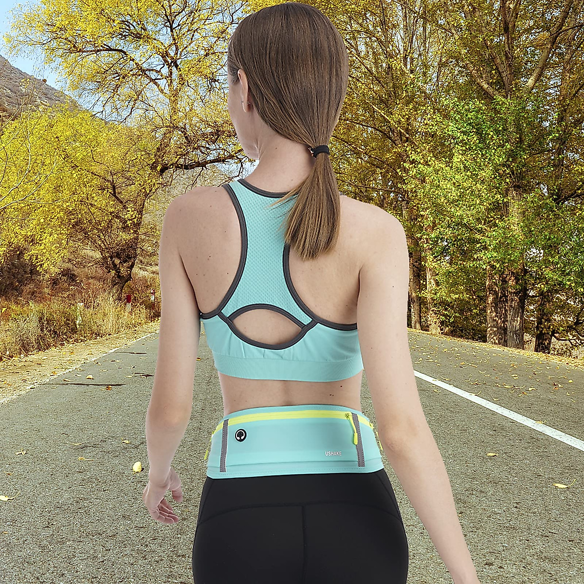 USHAKE Slim Running Belt, Workout Fanny Pack for Men Women,Exercise Waist Pack for Apple iPhone Holder, Runner Belt for Running Walking Cycling Camping Gym Mint blue