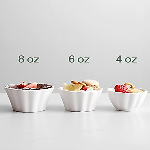 DOWAN Ramekins 4 oz, Creme Brulee Ramekins, Flower-Shaped Porcelain Ramekins Oven Safe for Baking Souffle, Custard Cups, Small Dipping Bowls, Sauces Bowls, Charcuterie Bowls, Set of 6, White