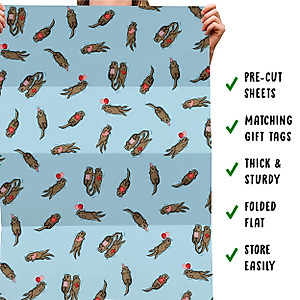 CENTRAL 23 6 Wrapping Paper Sheets - Birthday Otters - Blue Gift Wrap for Men Women - Friends Wrapping Paper - Valentines Day Wrapping Paper For Him Her - Comes with Stickers