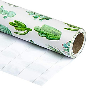 WRAPAHOLIC Wrapping Paper Roll - Watercolor Cactus Print for Wedding, Birthday, Holiday, Baby Shower Wrap - 30 inch x 33 feet