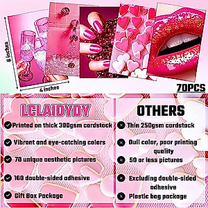 LCLAIDYDY 70PCS Hot Pink Wall Collage Kit Aesthetic Pictures,Pink Room Decor for Bedroom Trendy Small Posters for Room Aesthetic Dorm Photo VSCO Wall Decor Gift for Teen Girls 4x6 Inch