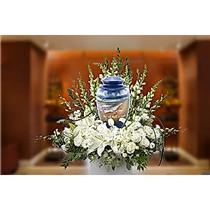 Footprints Urn, Footprints Cremation Urn for Ashes, Hand Painted Adult Beach Urn, Handmade Beach Cremation Urn with Velvet Bag (Large)