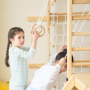 Avenlur Grove 8-in-1 Indoor Jungle Gym with Gymnastic Rings, Climbing Rope, Swing, Slide, Monkey Bars, Rope Wall Net, and Wooden and Rope Ladder - Jungle Play Set for Kids Ages 2-11 Years Old