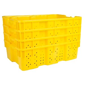 Hudson Exchange 24 x 16 x 7.3" (7.5 Gallon) Agricultural Nest and Stack Vented Crate Handled Storage Container Tote, Yellow (4 Pack)