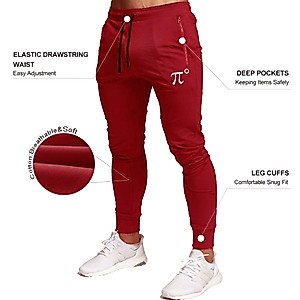 Wangdo Men's Joggers Sweatpants Gym Training Workout Pants Slim Fit with Zipper Pockets(Red-XXL)