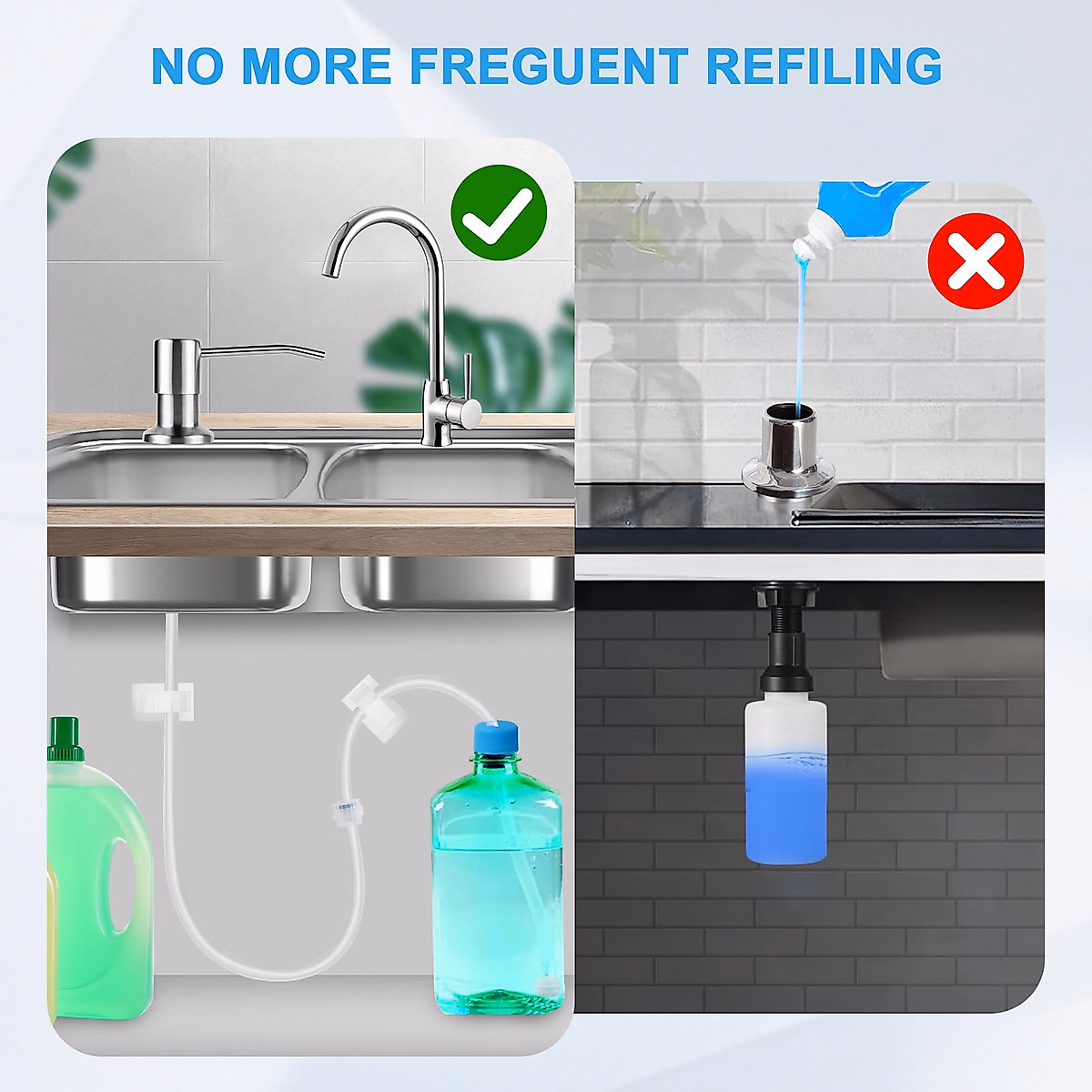 Xlajiao Sink Soap Dispenser Extension Tube Kit with Upgraded Check Valve, Premium 47" Under Counter Soap Dispenser Tube for Kitchen Sink, Powerful Suction, Never Fill The Little Bottle Again