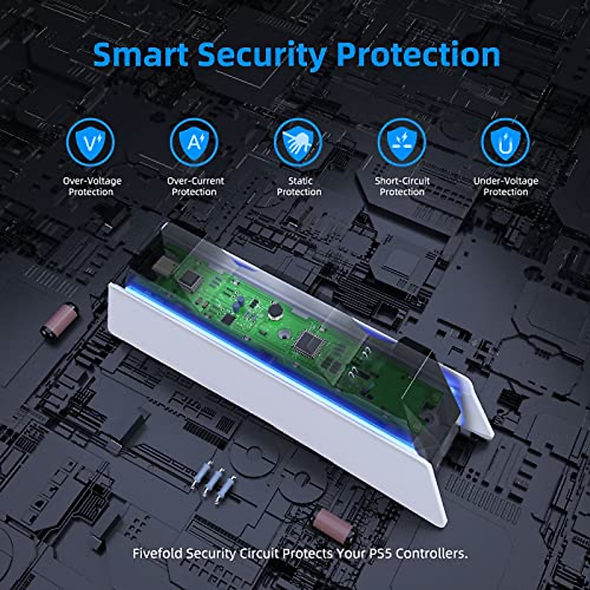 PS5 Controller Charging Station with Fast Dual Charging Dock PS5 Charger for Playstation 5 Dualsense Wireless Controller Accessories, Blue LED ON/Off Automatically When Charging and Fully Charged