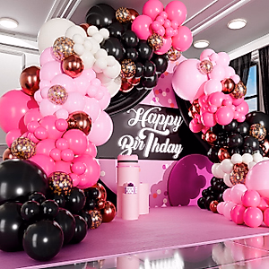 ALL-IN-1 Pink Black and White Balloons Garland & Arch Kit – Small and Large White, Black and Pink balloons – Hot Pink and Black Party Decorations for Birthday, Boss Baby, Mean Girls, Barbie, Minnie