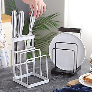 VANRA Metal Steel Cutting Board Holder Knife Block Kitchen Organizer Pantry Bakeware Rack Pan Pot Cover Lid Rack Stand (White)