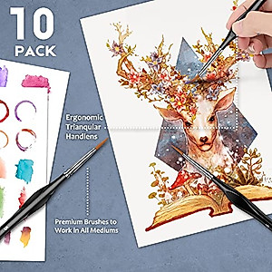 Miniature Paint Brushes,10Pcs Small Fine Tip Paintbrushes, Micro Detail Paint Brush Set, Triangular Grip Handles Art Brushes Perfect for Acrylic, Watercolor, Oil, Craft, Models, Warhammer 40k (Black)