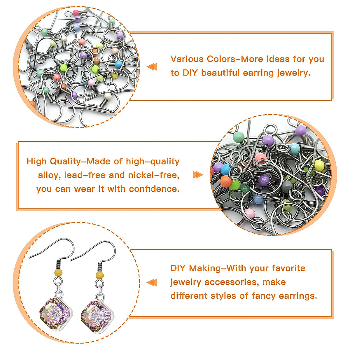 120pcs Hypoallergenic Earring Hooks for Jewelry Making,Ear Wires Fish Hooks French Wire Hooks Colorful Fish Hook Earrings French Ear Wires for DIY Earring Making Supplies Kit(Random Color)