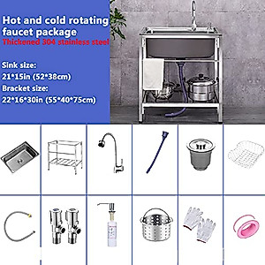 Utility sink kitchen sinks utility sinks for a laundry room 304 stainless steel kitchen sink single bowl With faucet and other accessories Suitable for restaurant, hotel (Size : 53 * 38cm