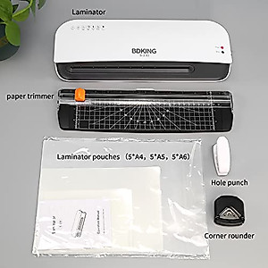 Laminator, Laminator Machine A4, 5 in 1 Thermal Laminator for Home Office School Use, 9 inches Width, Quick Warm-Up, Paper Trimmer, Corner Rounder ，Hole Punch(15 Laminating Pouches)