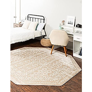 Unique Loom Oxford Collection Area Rug - Magdelan (7' Octagon, Beige/Ivory)