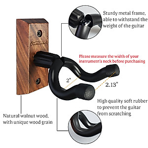 Onmiwod Guitar Wall Mount, Black Walnut Wood Guitar Hanger, U-Shaped Guitar Wall Hanger Mount, Guitar Holder Hook Stand Wall for Acoustic, Electric Guitar, Banjo, Bass, for Guitar Player Men Boy