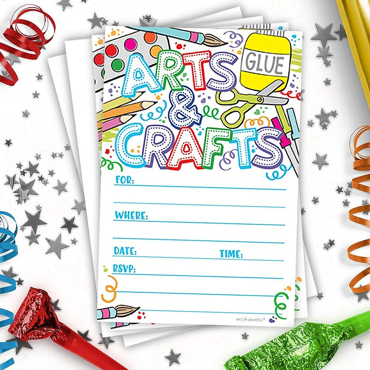 Arts & Crafts Invitations - Art Birthday Party - 4x6 Invites (20 Count) With Envelopes - Craft Party, Art Party or Paining Party Invitations