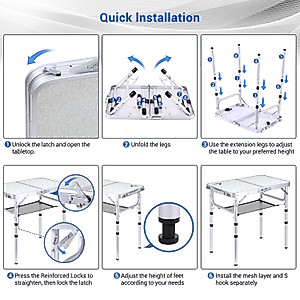 Sportneer Camping Table: Adjustable Height Small Folding Table 23.6" L x 15.7" W 3 Height with Mesh Layer - Compact & Portable Camping Essentials for Outdoor Camp Garden Picnic BBQ Dining Cooking