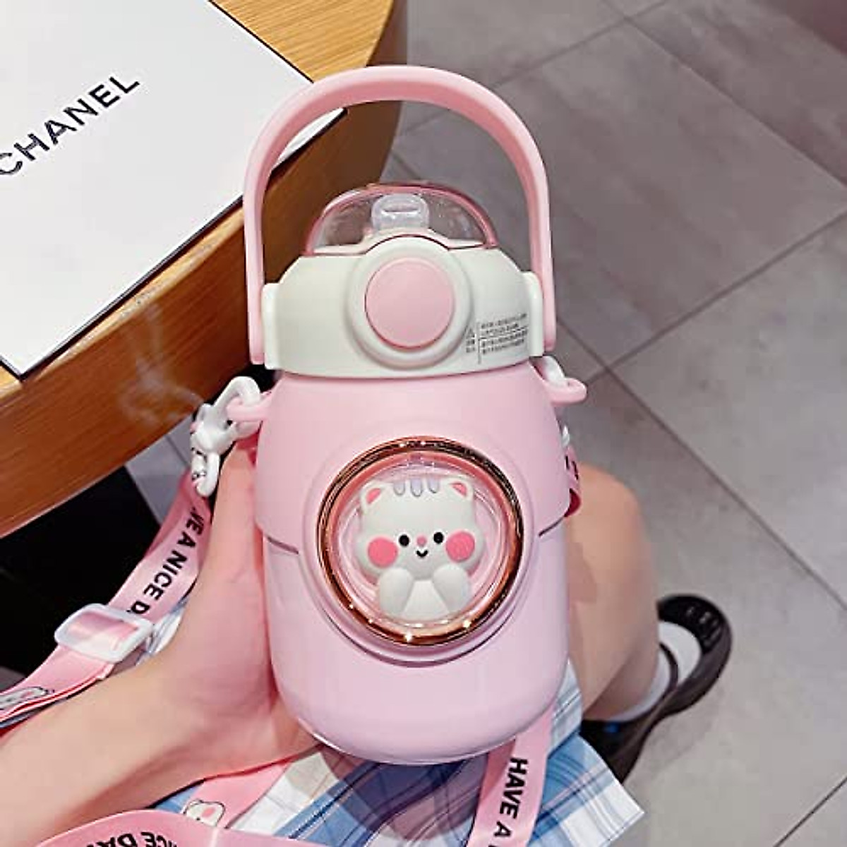 Stainless Steel Water Bottles for School BPA Free Insulated Water Bottle with Straw And Lid (Pink)