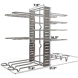 GeekDigg Pot Rack Organizer, Adjustable Height and Position Pots and Pan Rack, Kitchen Counter and Cabinet Pan Organizer Shelf Rack/Pot Lid Holder with 3 DIY Methods - Silver