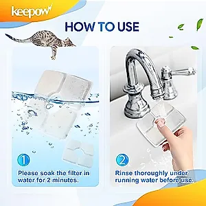 KEEPOW Cat Fountain Filter, 6 Pack Pet Filter Replacement for 84oz/2.5L Square Cat Fountain Dog Water Dispenser, Triple Filtration System