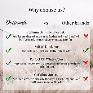 Outlavish Sheepskin Rug Genuine Fur, Luxury New Zealand Pelts, Naturally Silky Soft Lambskin, Thick & Fluffy, Long Runner for Bedroom & Living Area (2' x 6' Pearl White)