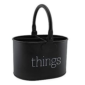 AuldHome Black Enamelware Things Caddy, 4-Compartment Vintage Decor Organizer for Utensils, Pencils, and More THINGS