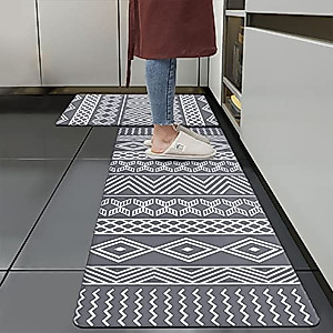 HiiARug Anti Fatigue Kitchen Mat Set of 2 Kitchen Floor Mats 18"x47"+18"x30" Cushioned Kitchen Runner Carpet Waterproof Kitchen Runner Mats for Kitchen Decor Laundry Room Standing Desk Mat