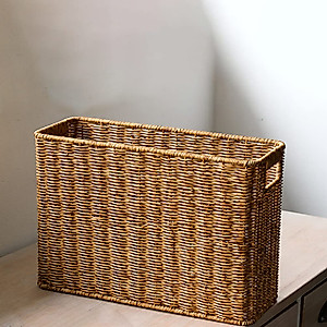 Angoily Magazine Storage Baske Seagrass Woven File Holder Narrow Place Storage Holder Book Wicker Basket Storage Basket Bin for Home Office Desk