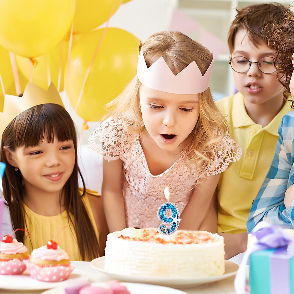 2.76" Large Birthday Candles Number 9 for Cake, Shell Sequins Number Candles for Birthday Party Wedding Anniversary Decorations