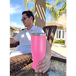 LaserGram 14oz Vacuum Insulated Pilsner Mug, Dragon, Personalized Engraving Included (Pink)