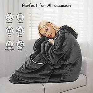 Wearable Blanket Hoodie,Oversized Soft Sherpa Fleece Hoodie with Warm Giant Front Pocket for Adult Women Men