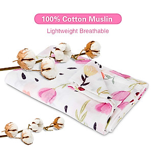 Muslin Baby Car Seat Canopy, Metplus Infant Carseat Cover - Extra Wide Universal Fit, Lightweight Breathable Soft for Babies Girls Shower Gift (Purple Flower)