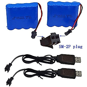 Blomiky 2 Pack 4.8V 700mAH Ni-Cd Battery Pack and 2 USB Charger Cable for SY-E511 RC Excavator C181 C182 C185 1/18 Scale RC Truck C181 Battery & USB 2