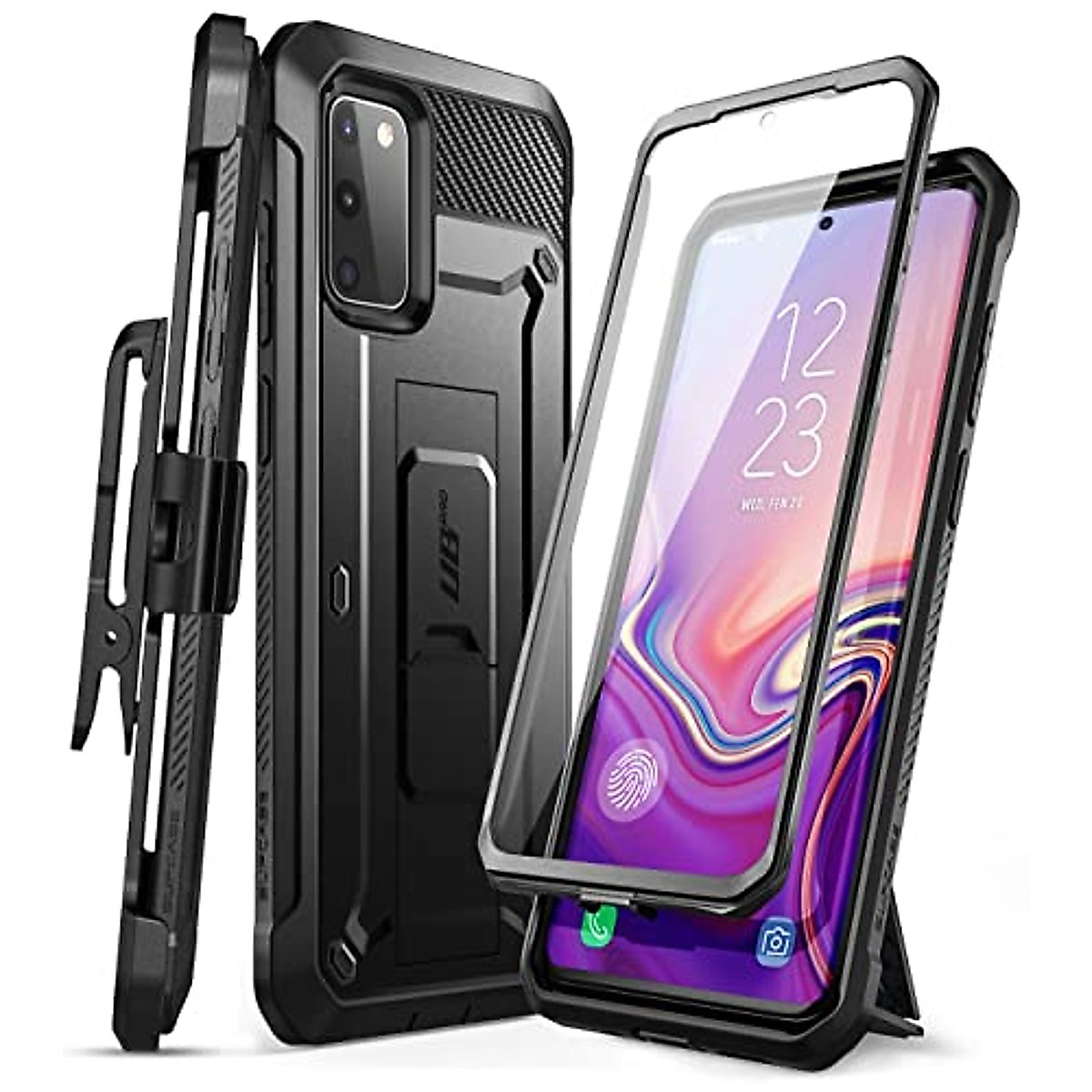 SUPCASE Unicorn Beetle Pro Series Designed for Samsung Galaxy S20 FE (2020 Release), Full-Body Dual Layer Rugged Holster & Kickstand Case with Built-in Screen Protector (Black)
