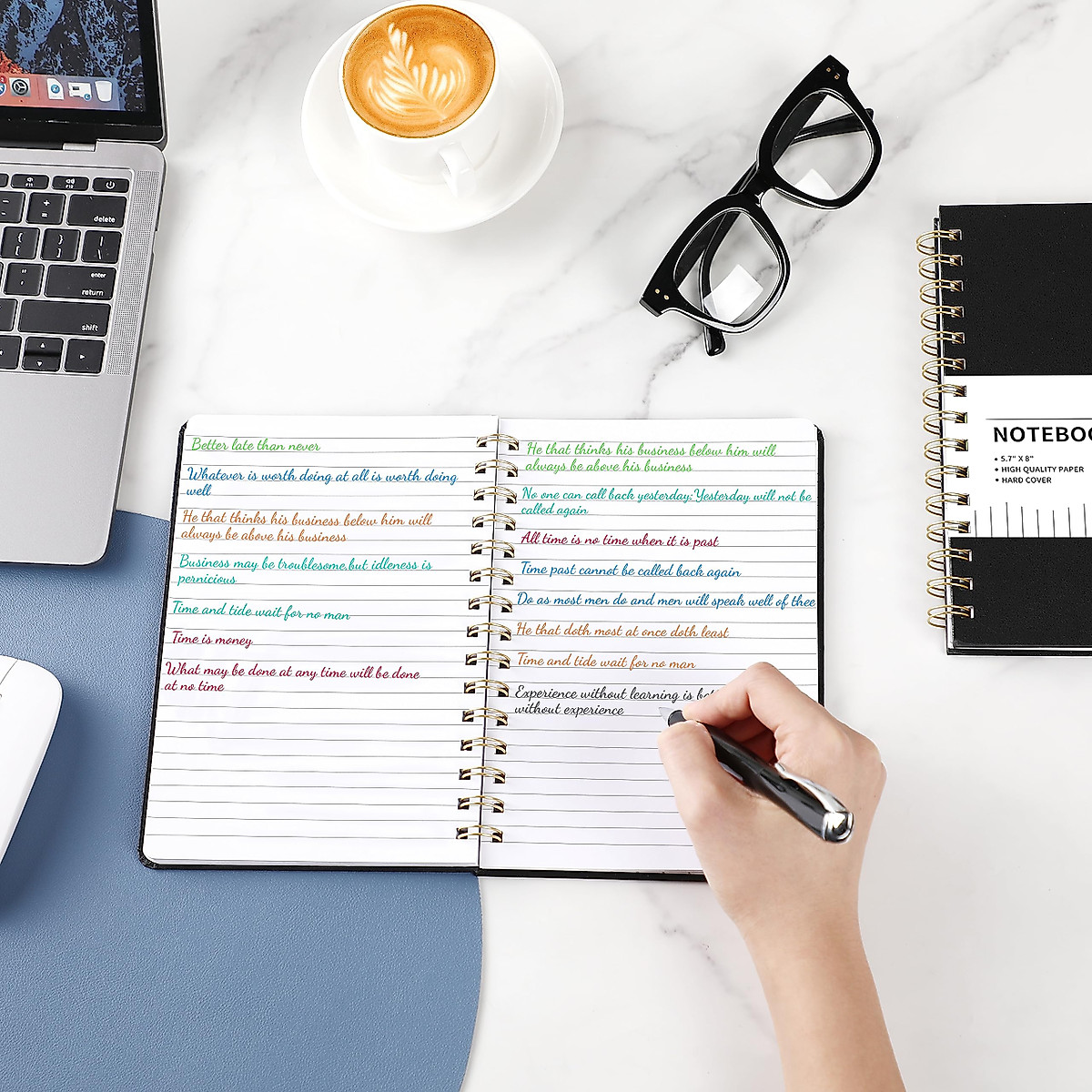 Ymomode Ruled Notebook/Journal - Notebooks with Hardcover and Premium Thick Paper, 8" x 5.7" (exclusive of spirals), College Ruled Spiral Notebook/Journal, Strong Twin-Wire Binding, Back Pocket