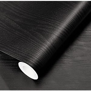 17.71" x400"Black Wood Wallpaper Peel and Stick Film Black Wallpaper Self Adhesive Removable Wallpaper for Countertop Furniture Kitchen Cabinet Vinyl Wallpaper Thickening Upgrade Easy to Clean