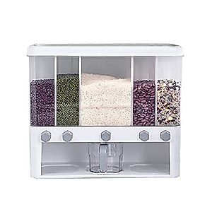 Gdrasuya10 10L Kitchen Dry Kitchen Food Storage, Dispenser Wall Mounted Cereal Rice Storage Container Tank 5-Grid