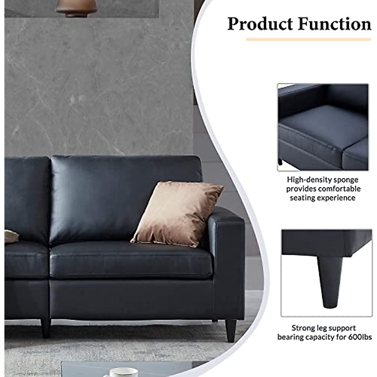 DNYN Convertible Sleeper Futon Sofa with 2 Pillows, Velvet Tufted Couch w/Metal Legs and Adjustable Backrest, for Apartment Office Small Space Living Room Furniture, Black