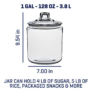 Anchor Hocking 1 Gallon Heritage Hill Glass Jar with Lid (4 piece, all glass, dishwasher safe)